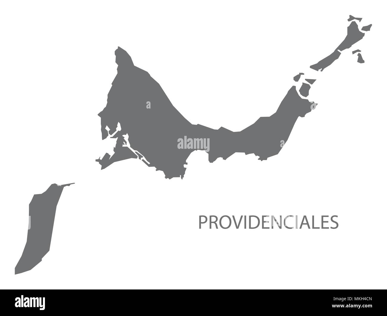 Providenciales map of Turks and Caicos Islands grey illustration shape ...