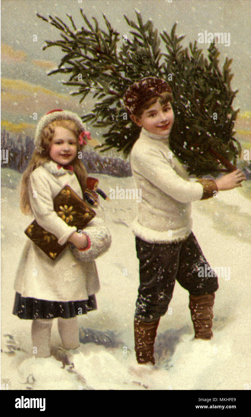 Children carrying christmas tree hi-res stock photography and images ...