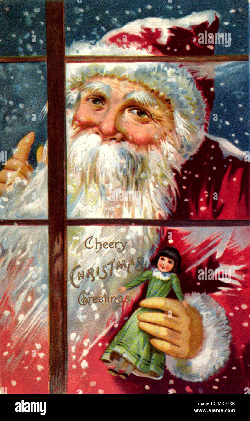 Santa Looks Through Window Stock Photo - Alamy