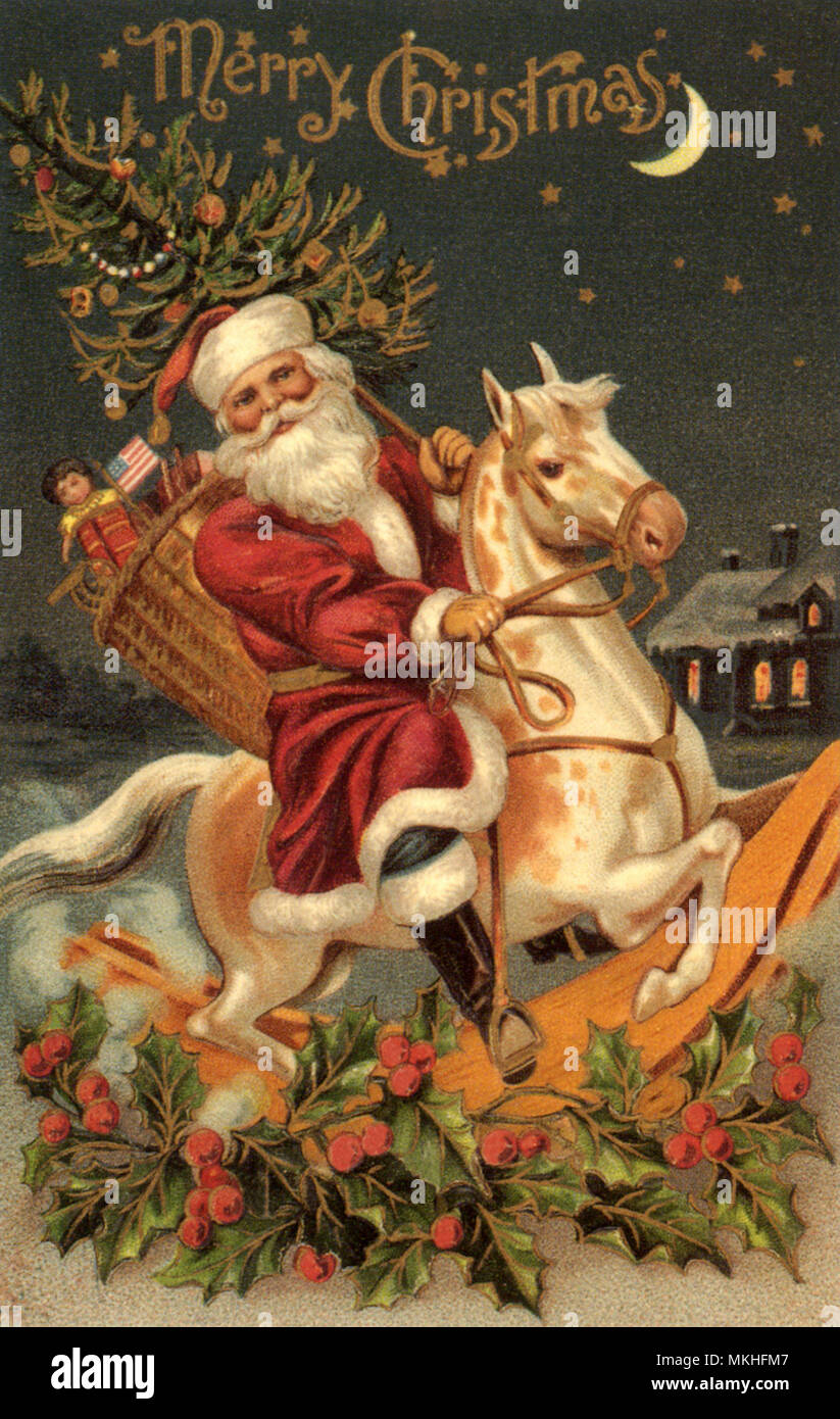 Santa Rides Rocking Horse Stock Photo - Alamy