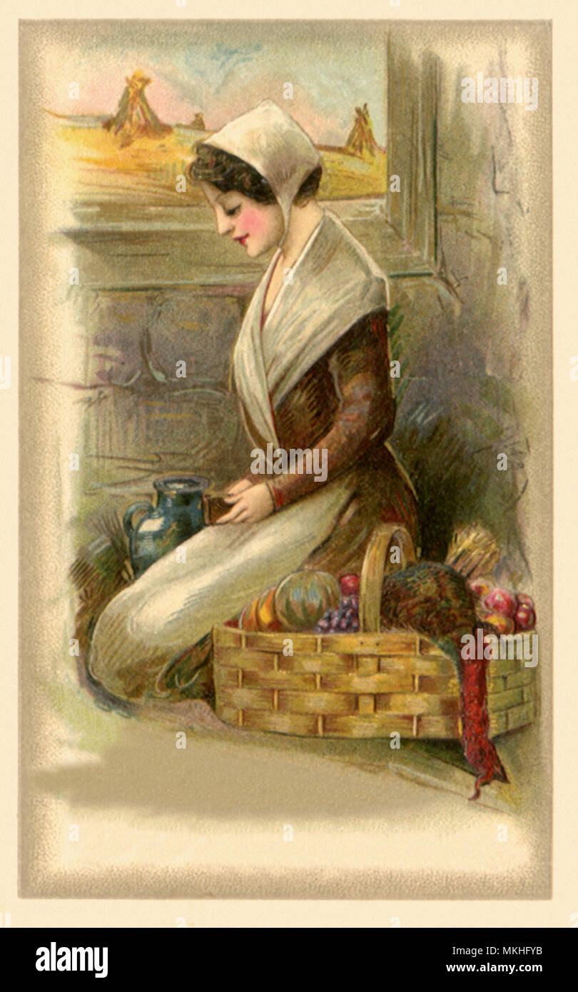 Pilgrim kneeling and Giving Thanks Stock Photo - Alamy