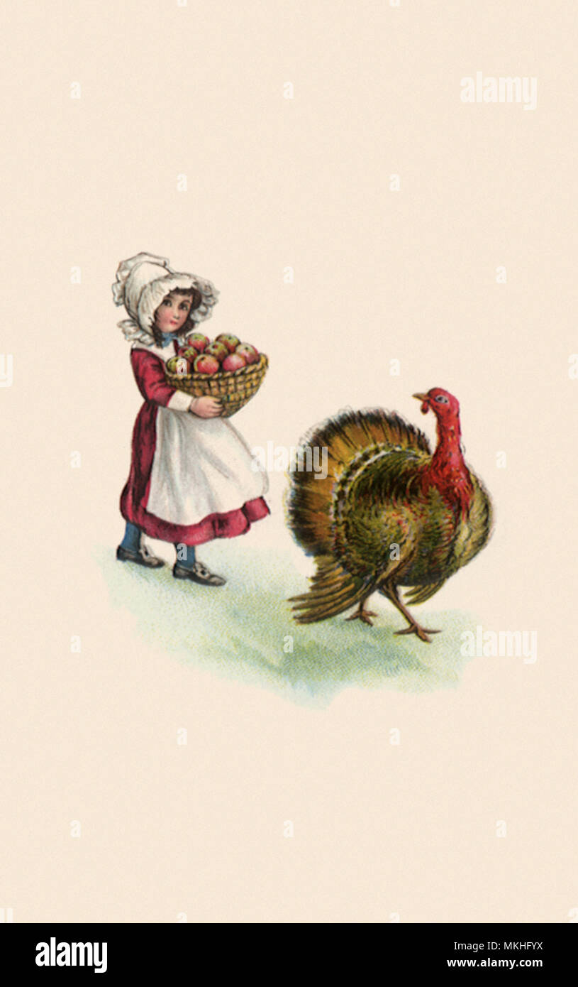 Pilgrim Girl and Turkey Stock Photo - Alamy
