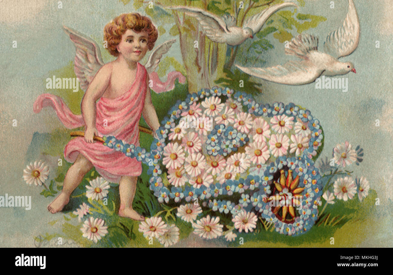 Cherub and Floral-Covered Wheelbarrow Stock Photo - Alamy
