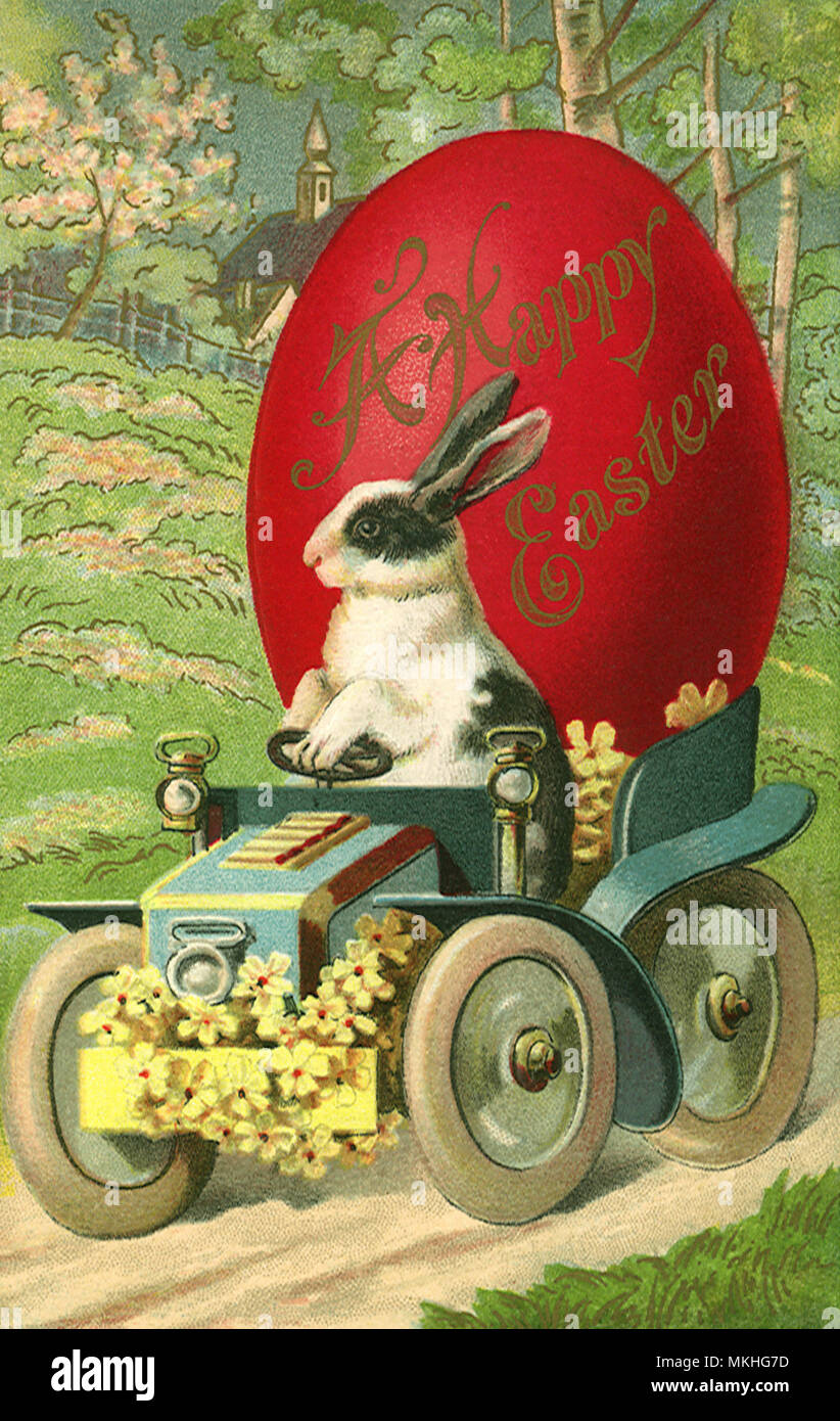 Rabbit Driving a Cart with a Red Egg Stock Photo - Alamy