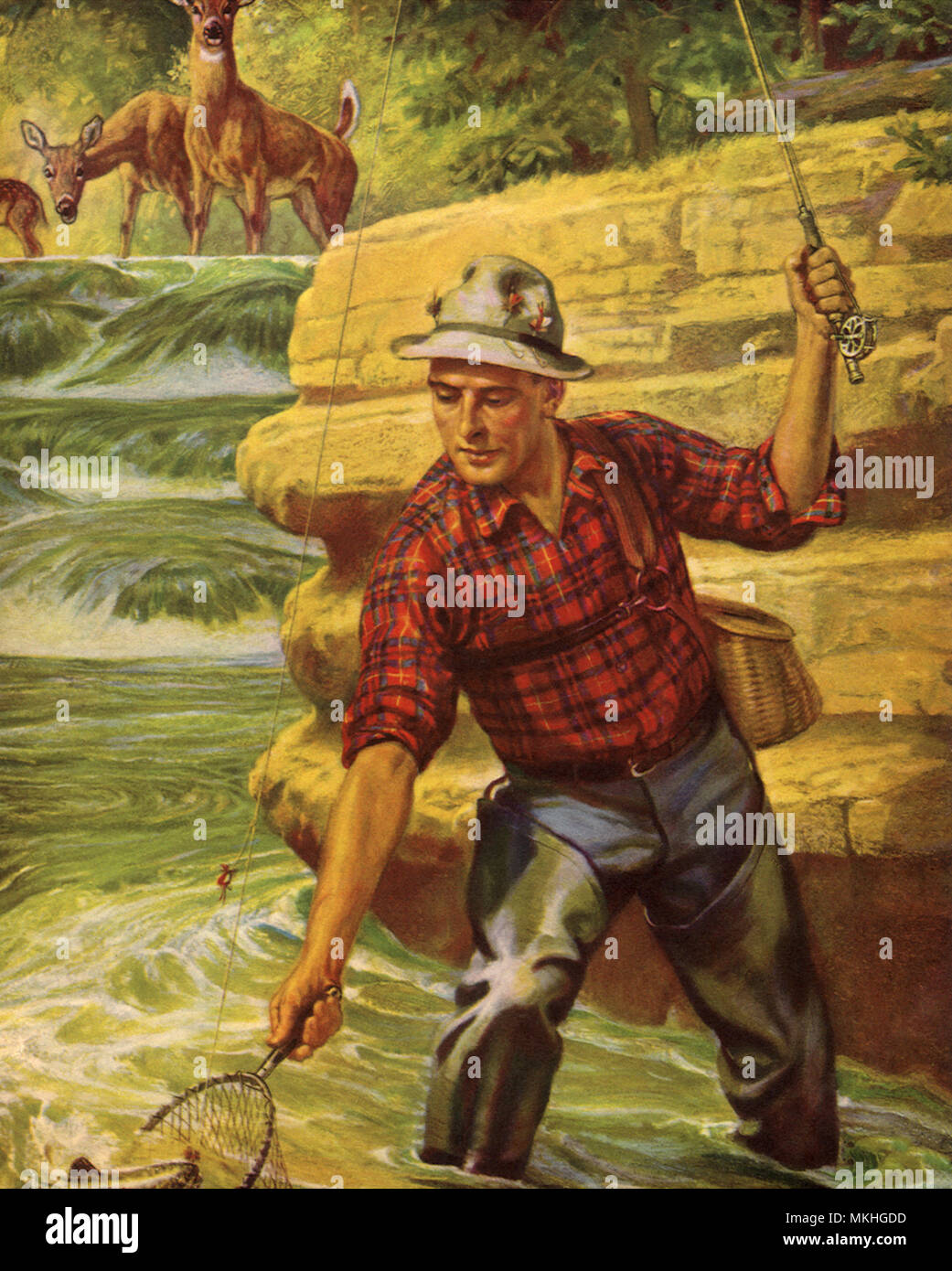 Deer watch Fisherman with Net Stock Photo - Alamy