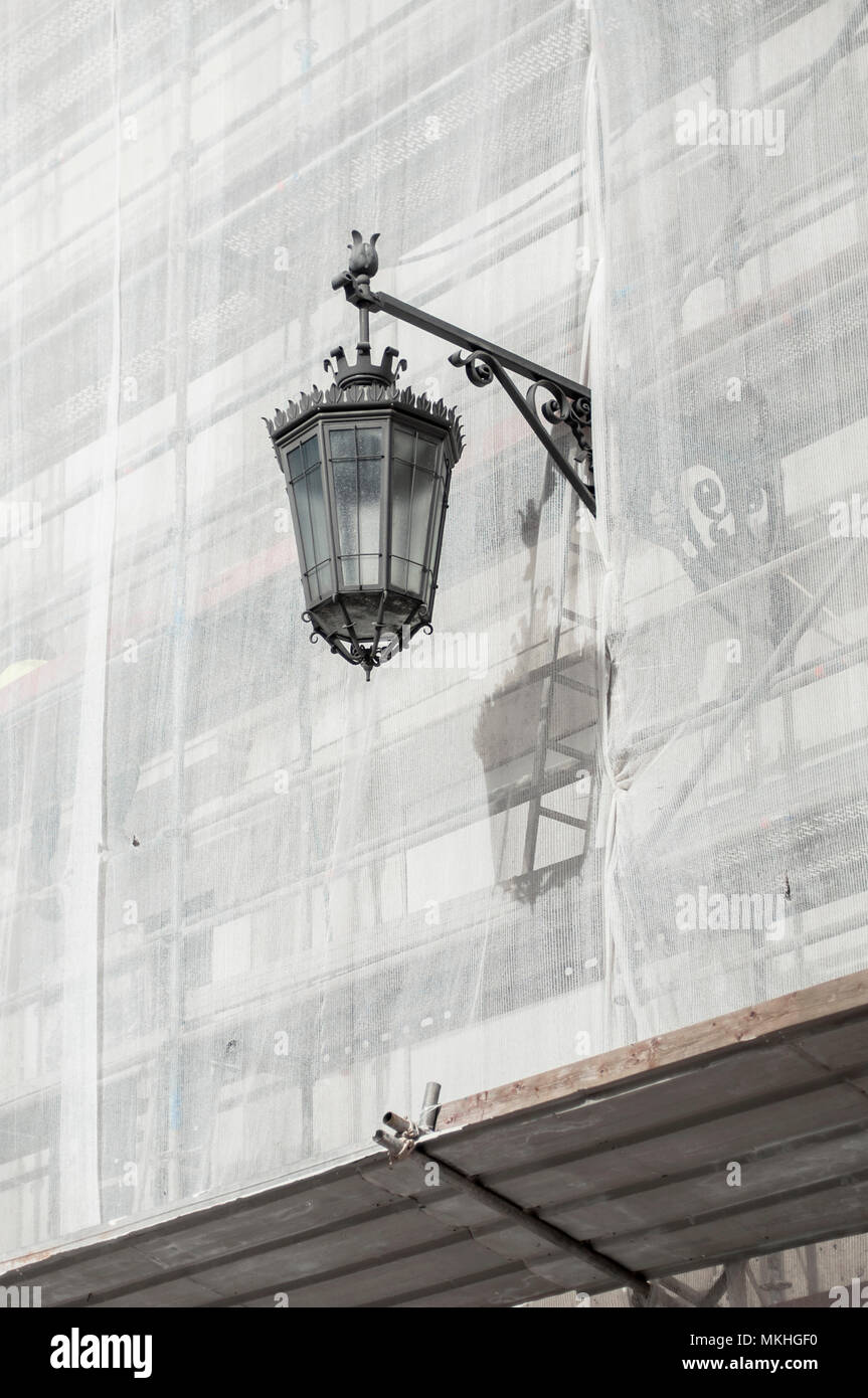 typical lantern of Lisbon on a facade under renovation Stock Photo - Alamy