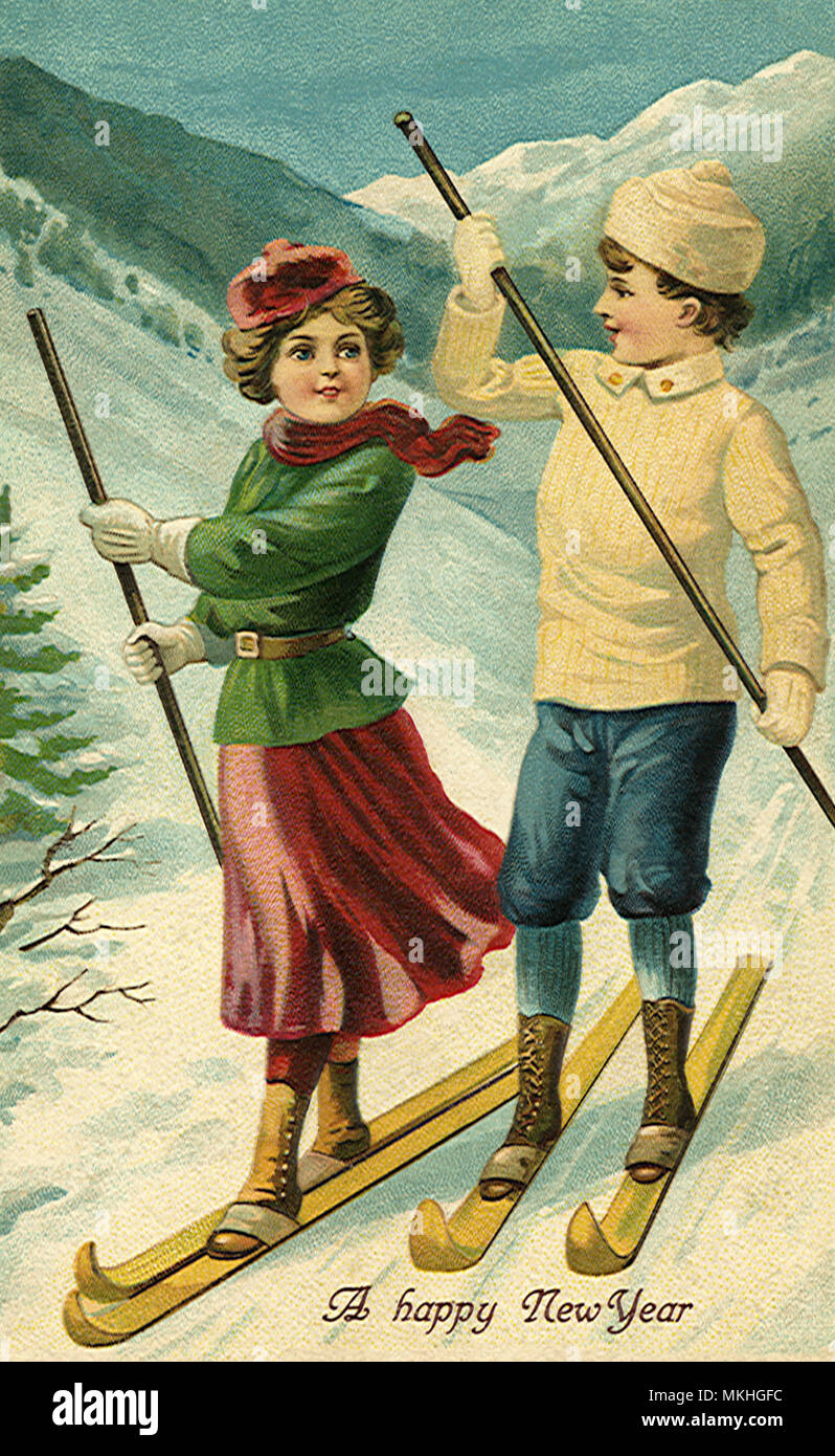 Boy and Girl Ski Together Stock Photo - Alamy