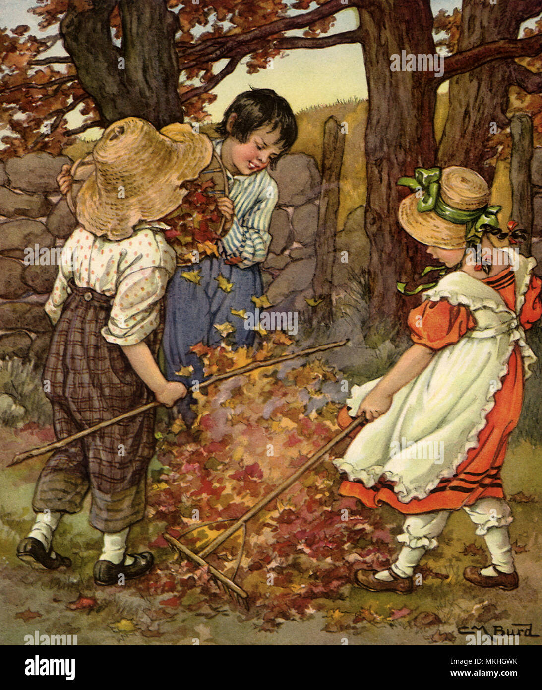 Children Raking Leaves Stock Photo - Alamy