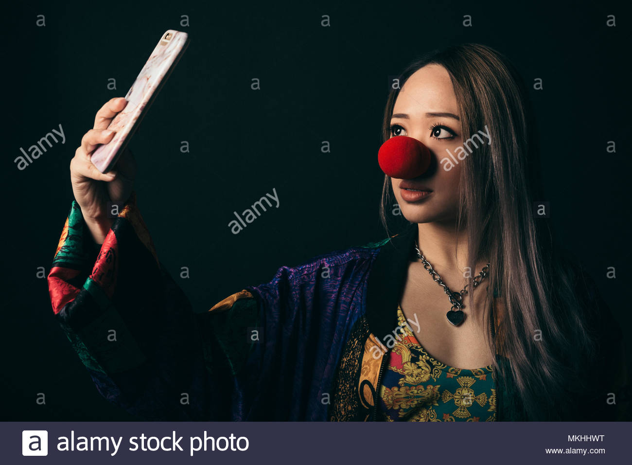 Young Woman Wearing Red Nose Stock Photos & Young Woman Wearing Red ...