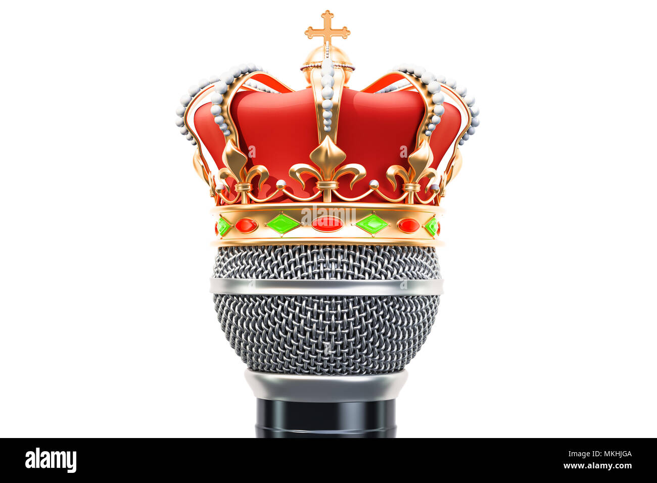 Microphone with golden crown, 3D rendering isolated on white background ...