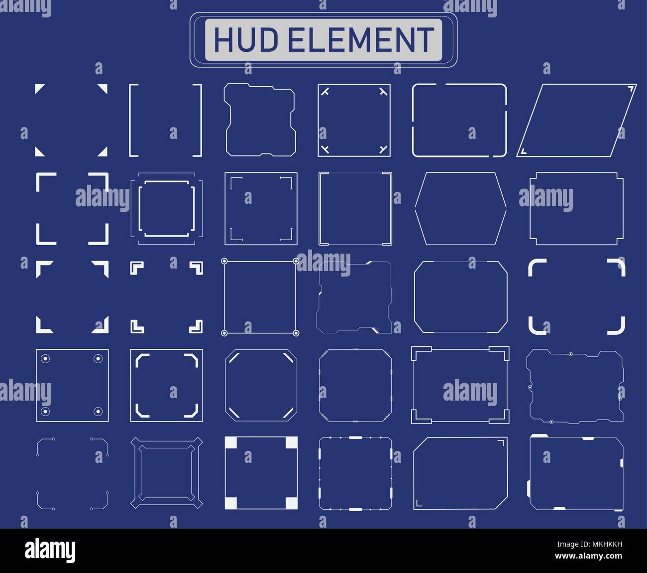 Set of hud frame elements on blue background vector illustration Stock ...