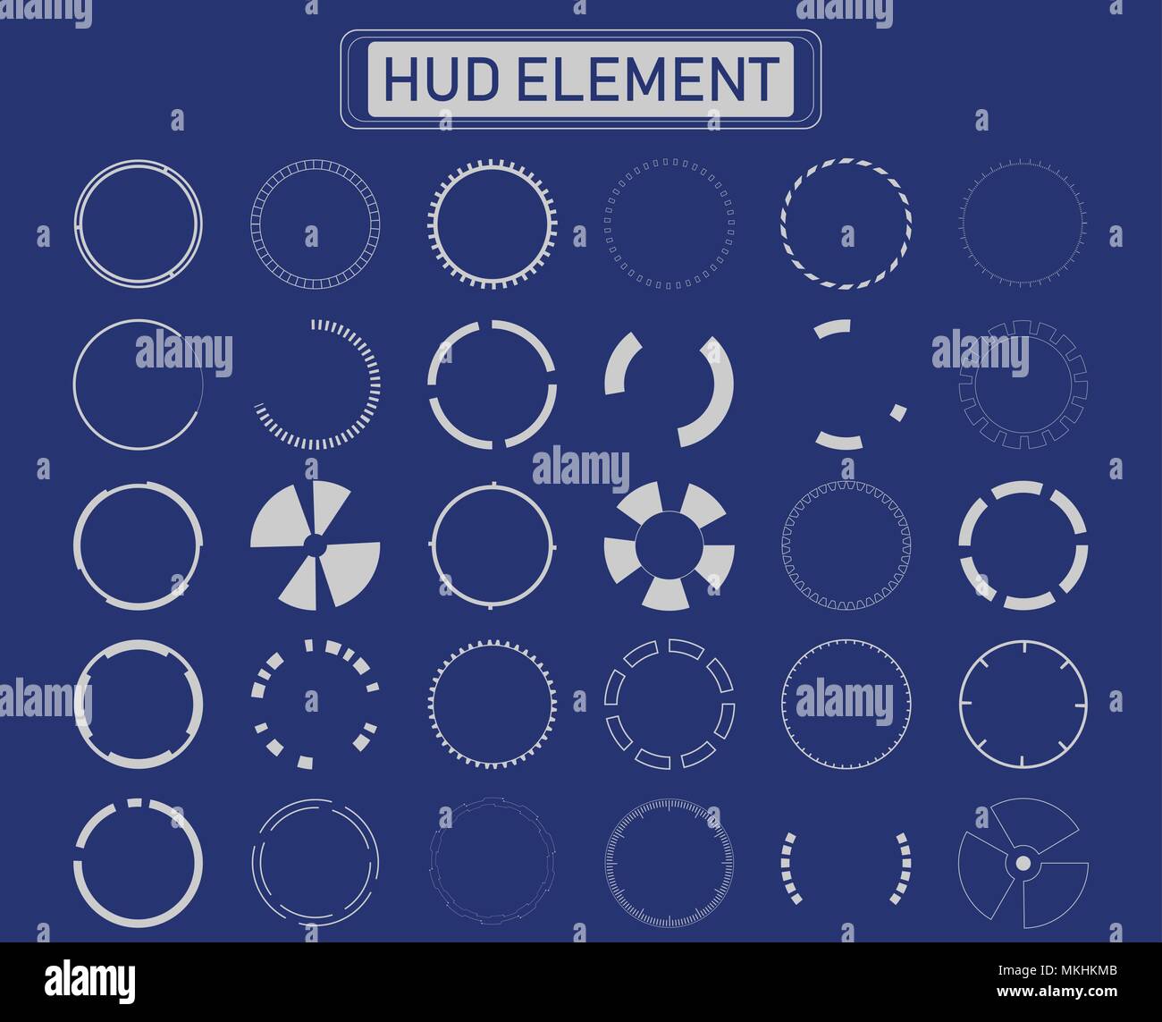 Set of hud circle elements on blue background vector illustration Stock ...