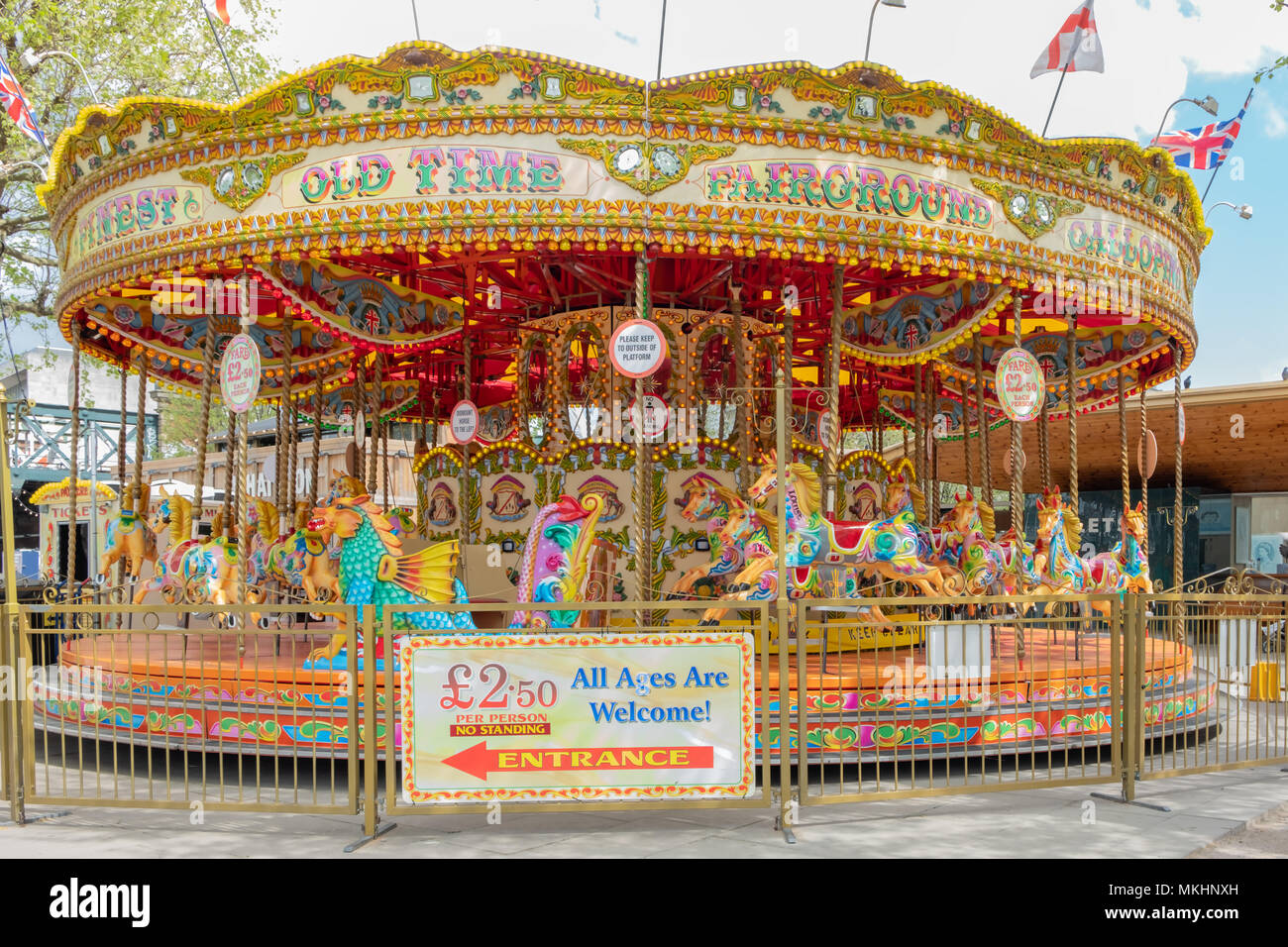 Colourful carousel near the Queenâ€™s Walk and the Southbank Centre in ...