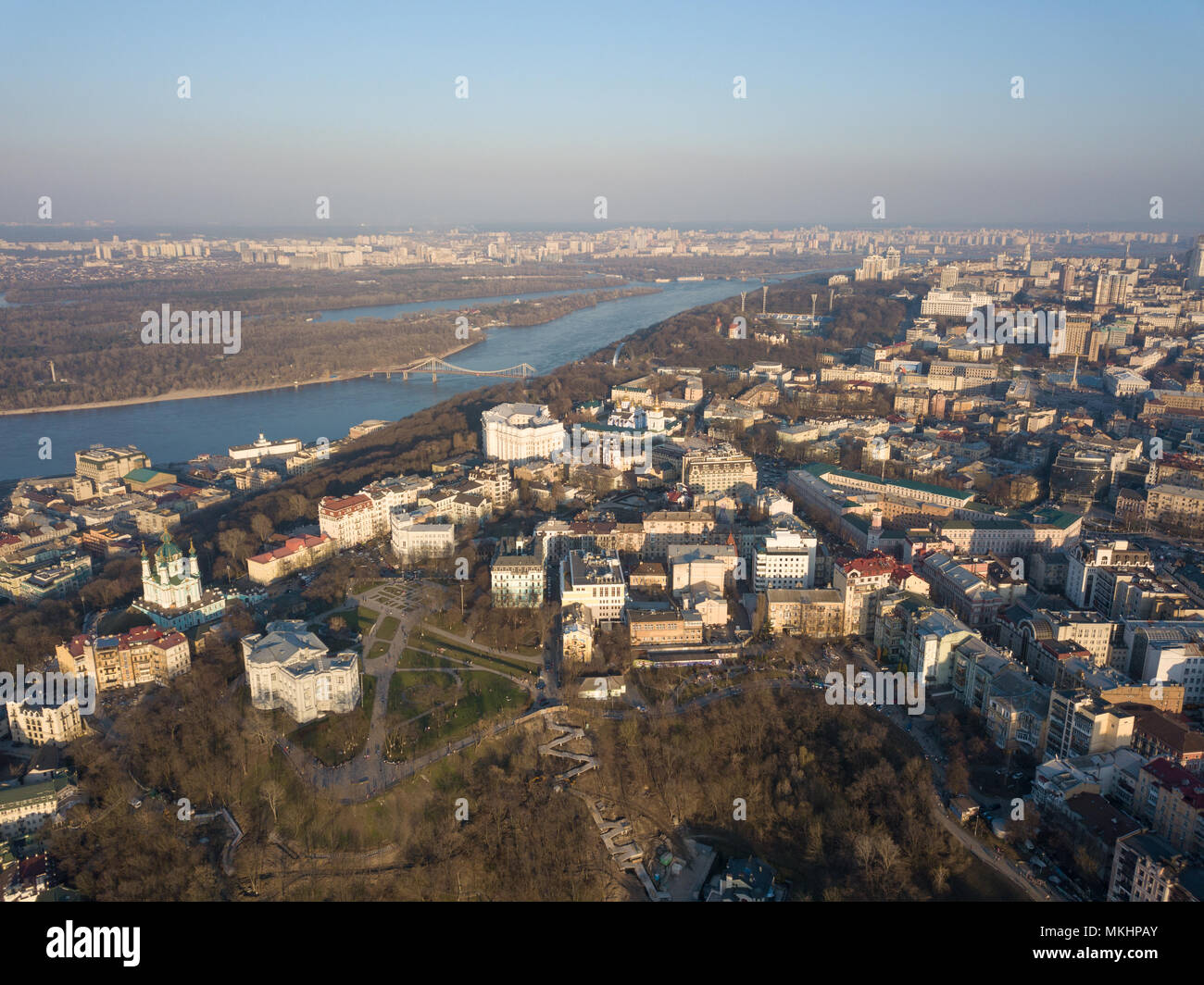 Panoramic view of the city of Kiev and the Dnieper River, Podol ...