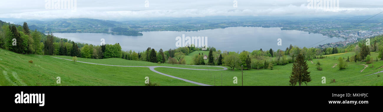 Panoramic view of Lake Zug from Zugerberg mountain, Zug, Switzerland ...