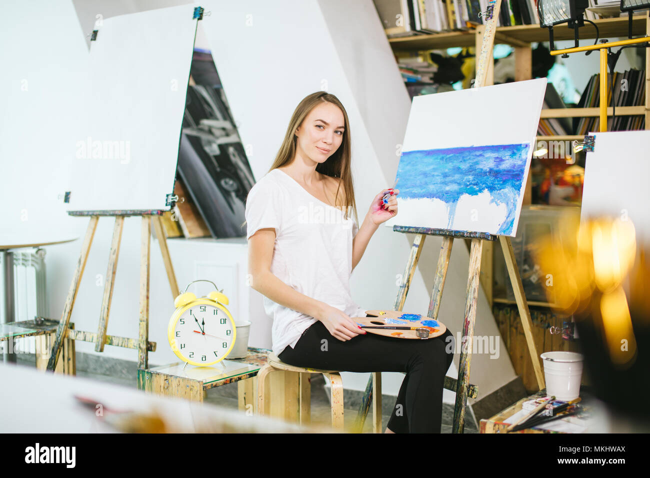 Artist Looking At Blank Canvas High Resolution Stock Photography and ...