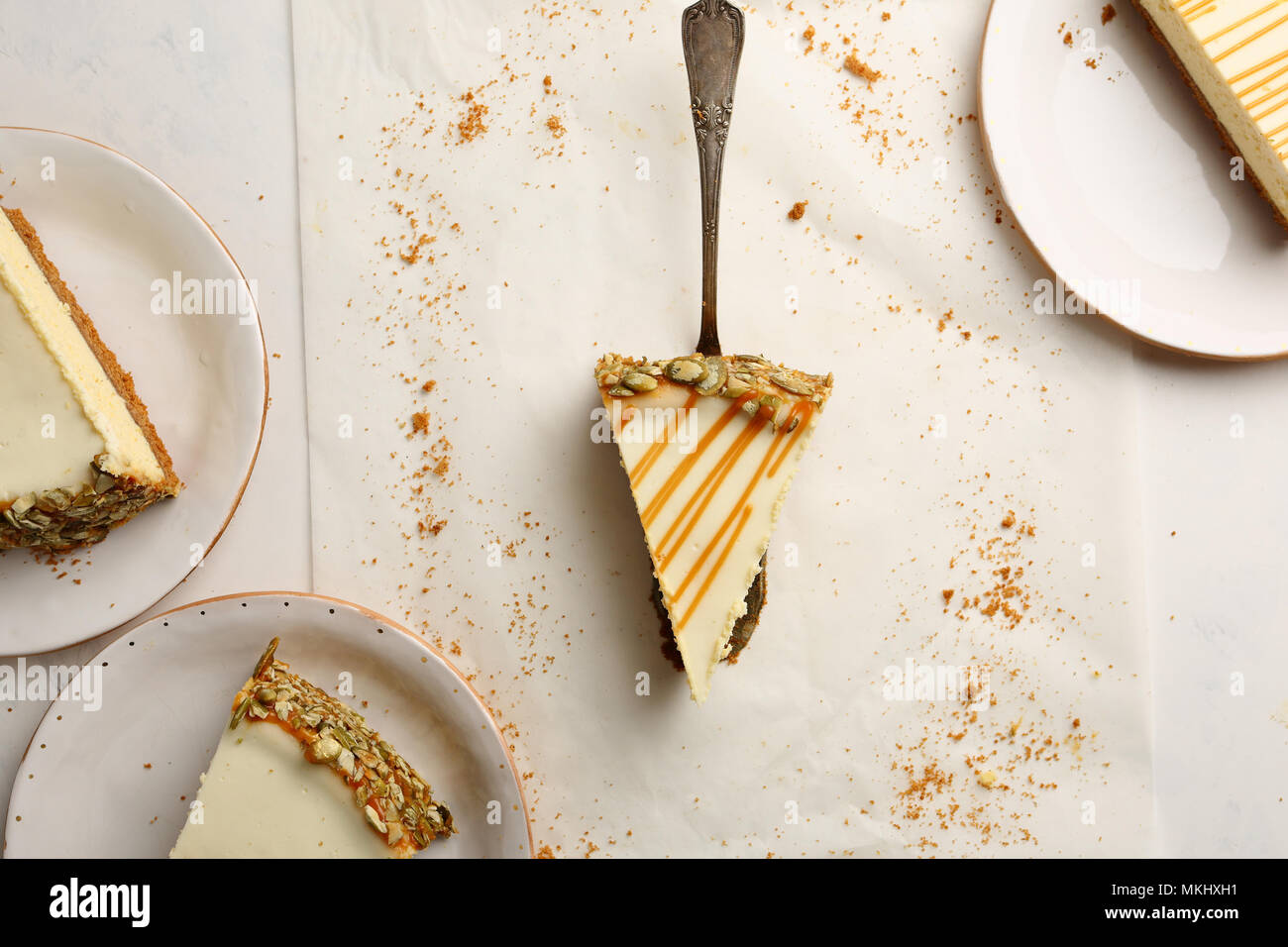 Traditional cheesecake slices, food above Stock Photo - Alamy