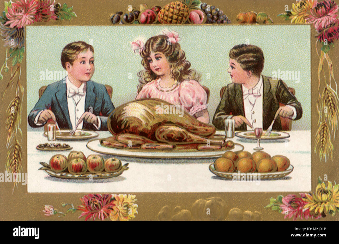 Children eat Thanksgiving Dinner Stock Photo - Alamy