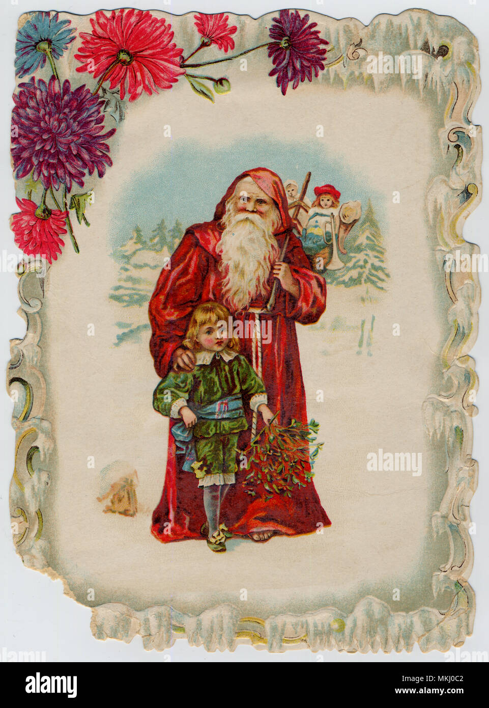 Red Robed Santa with Boy Stock Photo - Alamy