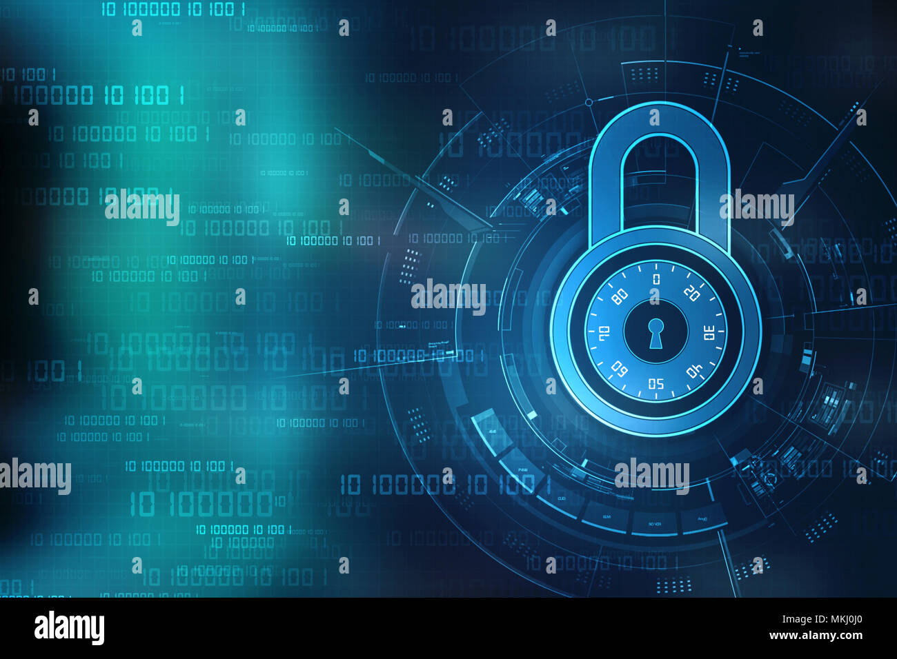 2d illustration Safety concept: Closed Padlock on digital background ...