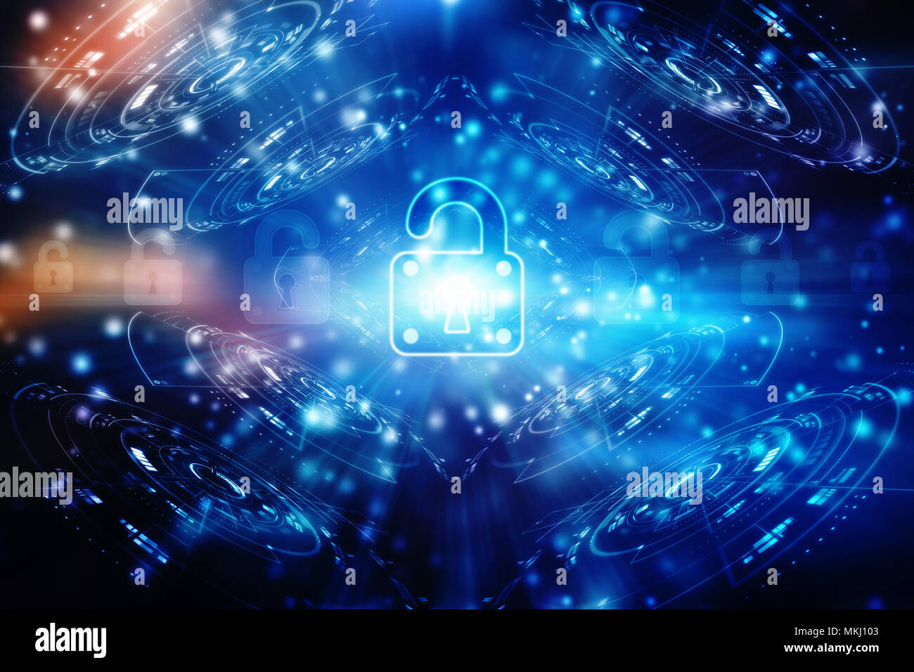 2d illustration Safety concept: Closed Padlock on digital background ...