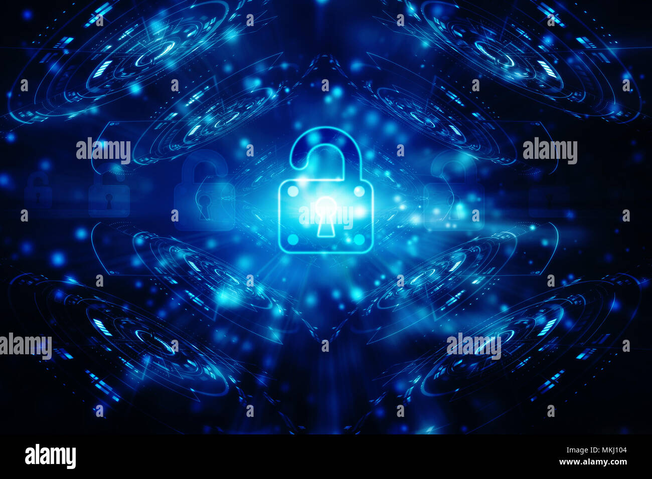 2d illustration Safety concept: Closed Padlock on digital background ...