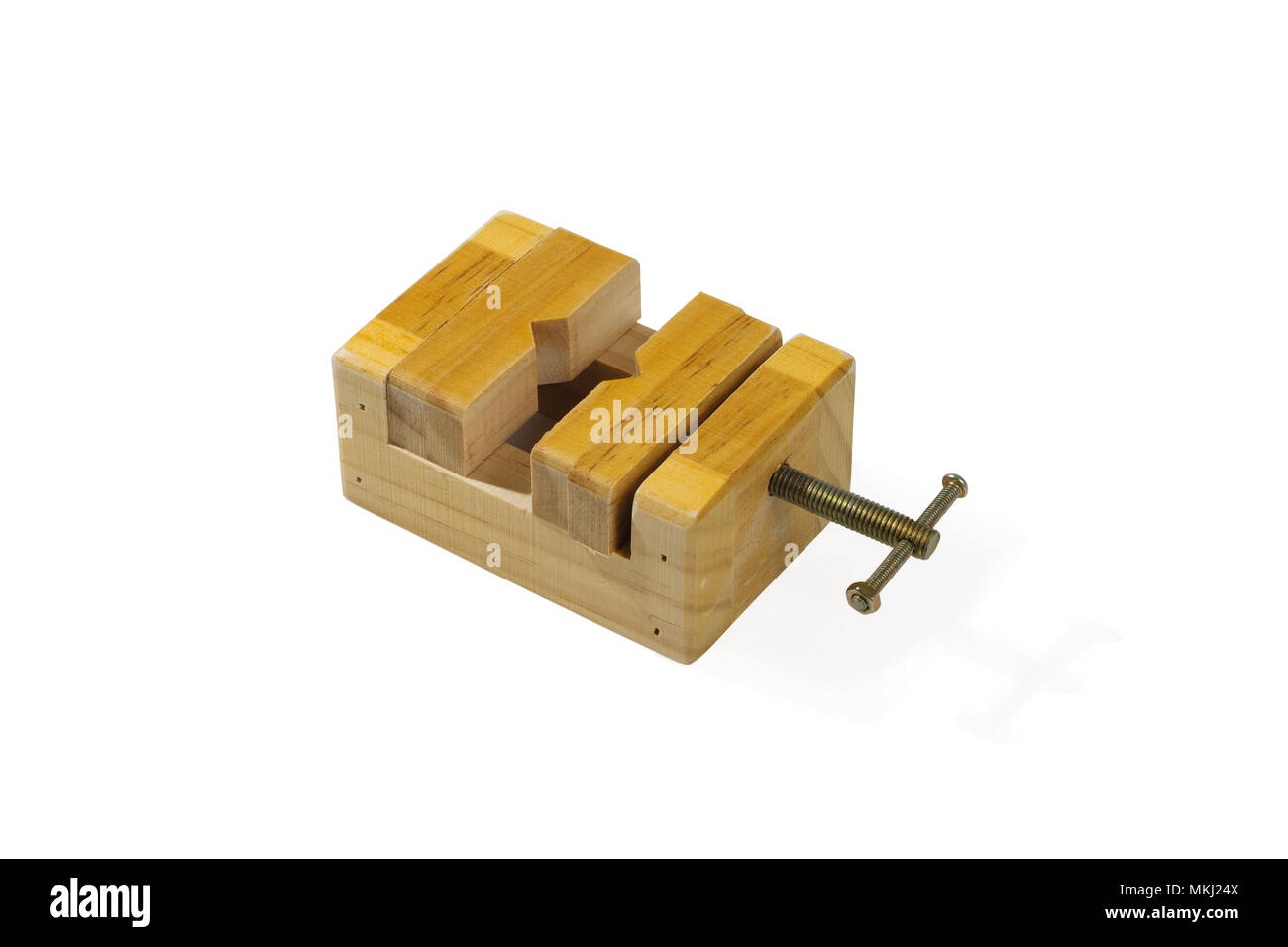 Small wooden vise. Close-up. Isolated on white background Stock Photo ...