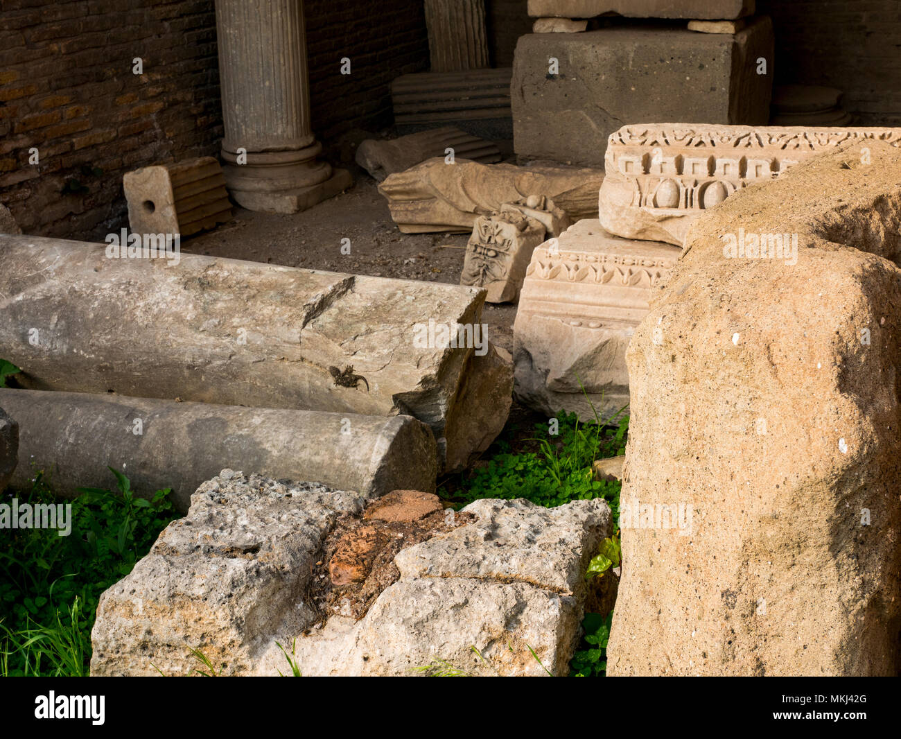 pieces of abandoned columns and capitals, Palatino, ancient Rome Italy ...
