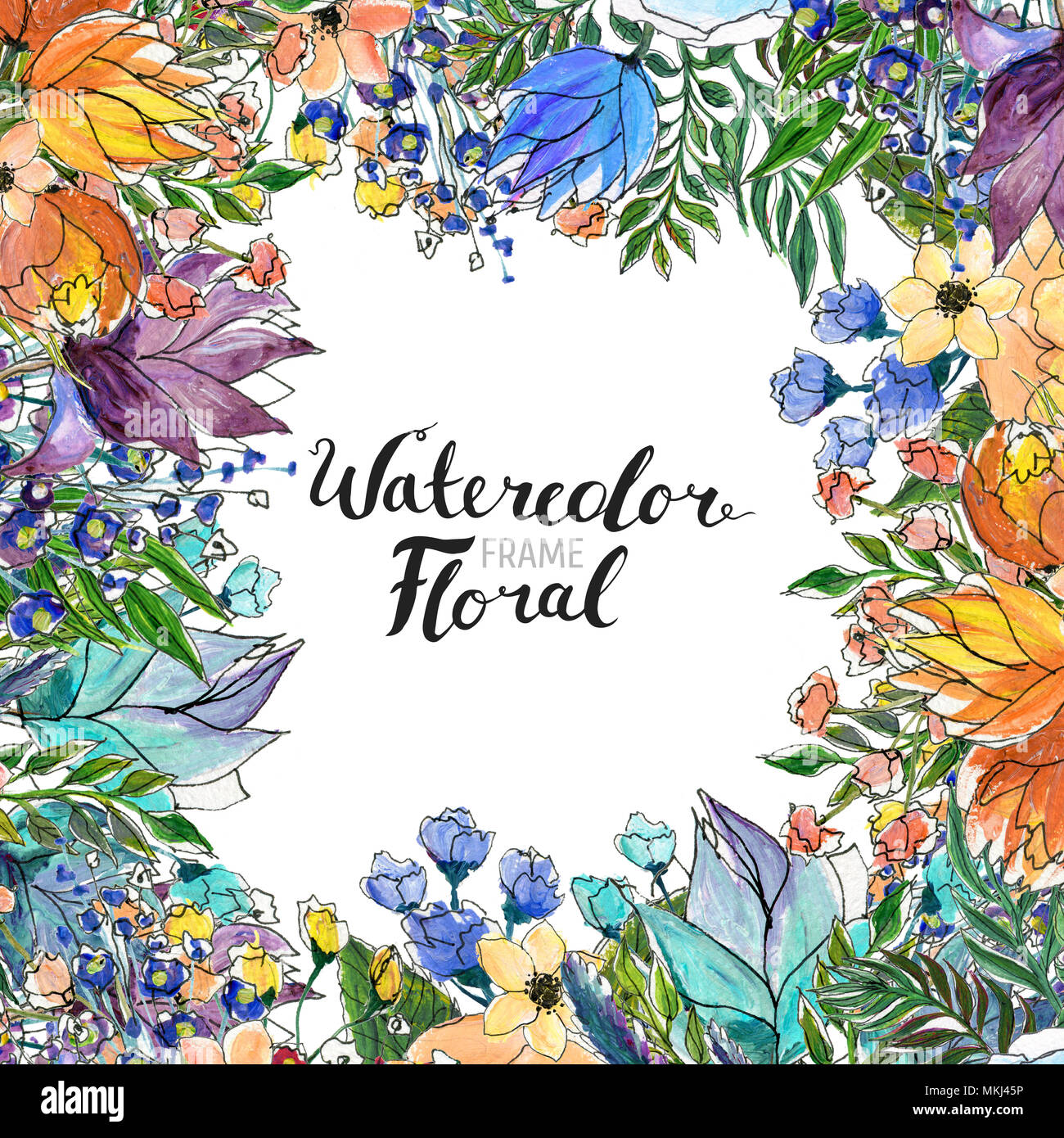 Watercolor Flower Border Stock Photo - Alamy