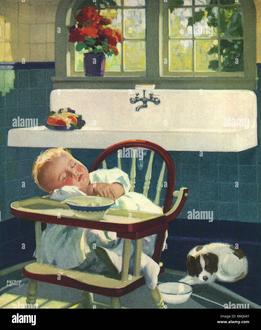 Baby Asleep in Chair Stock Photo - Alamy