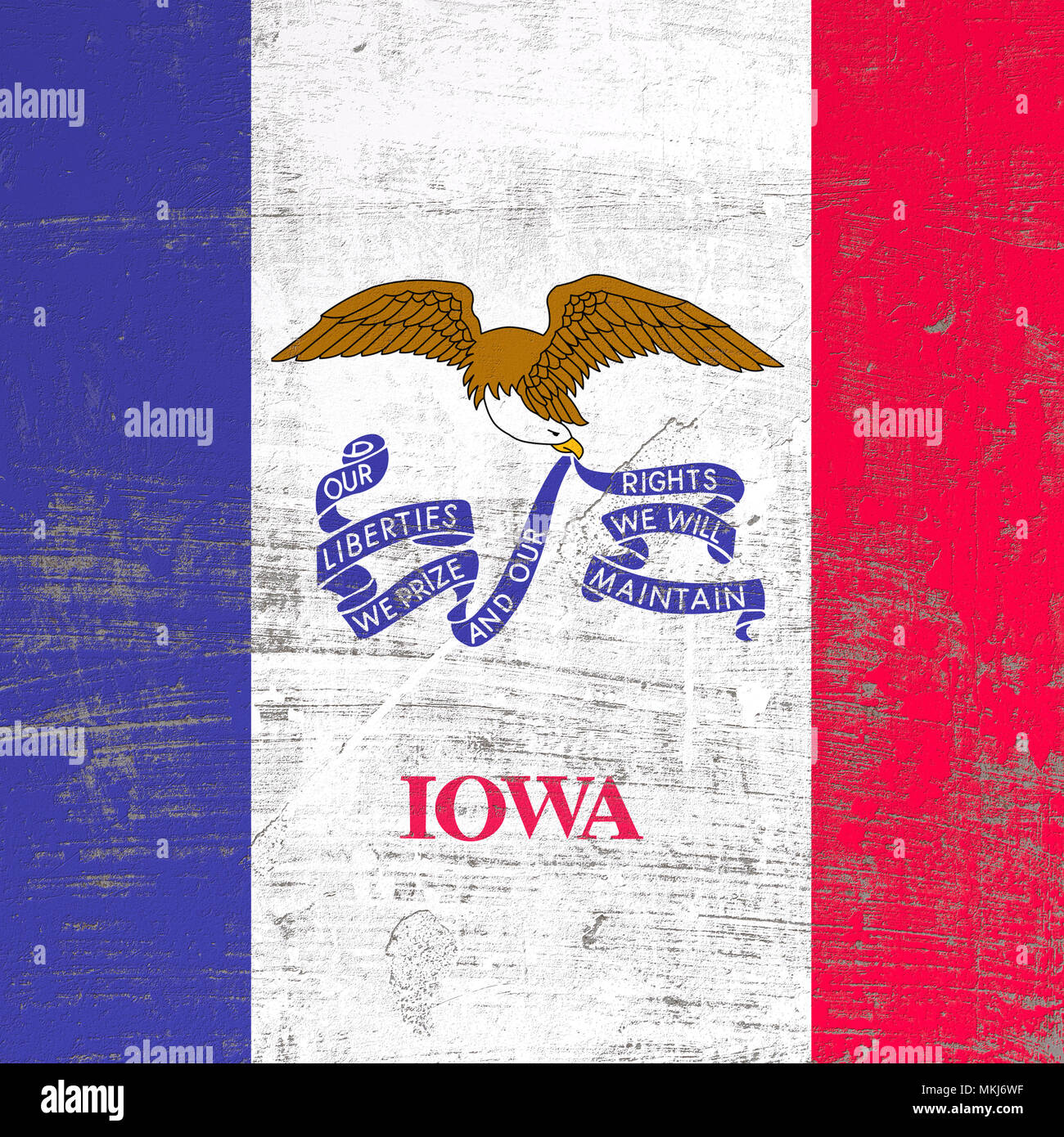 3d rendering of Iowa flag in a scratched surface Stock Photo - Alamy