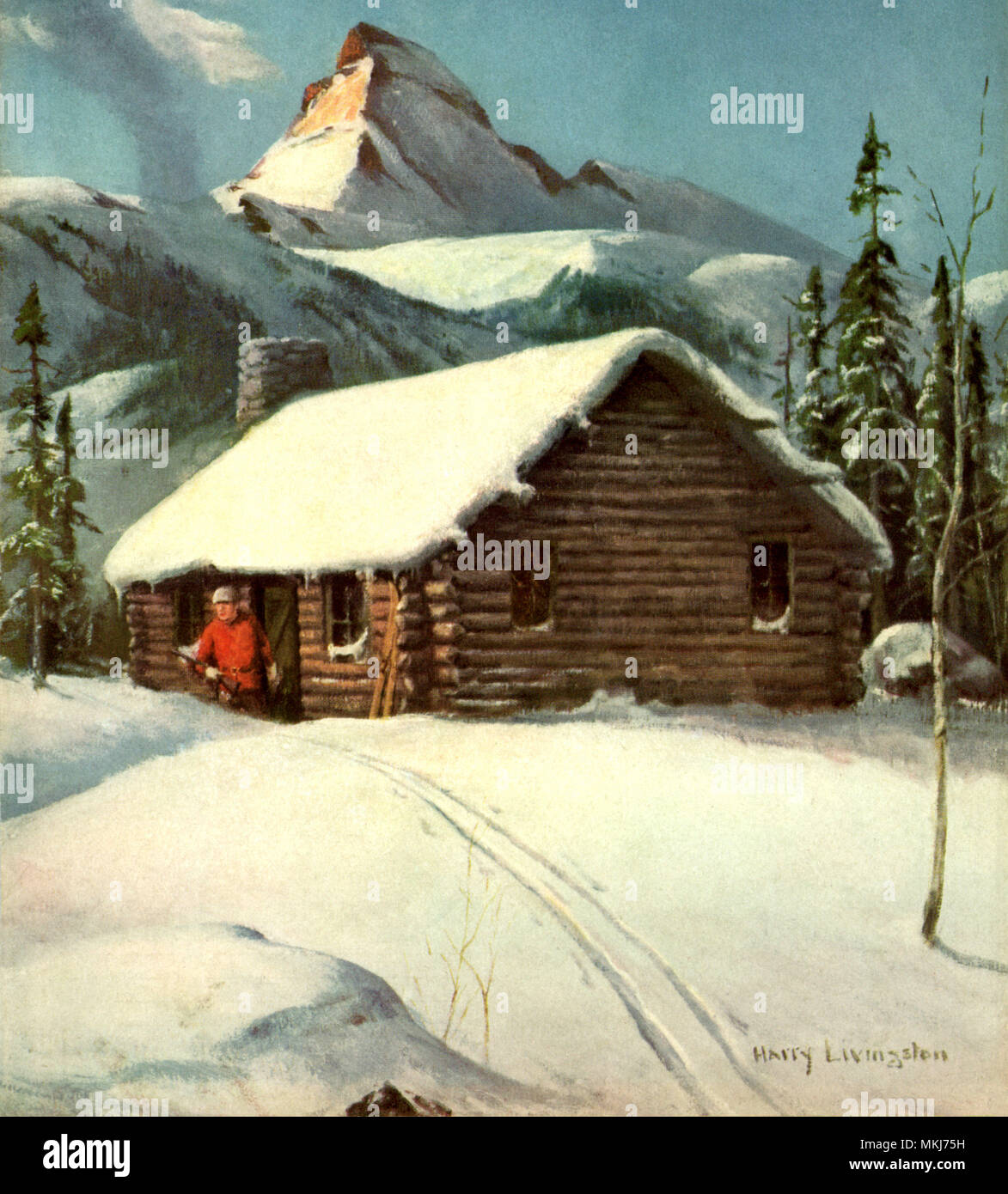 Log Cabin in Snow Stock Photo - Alamy