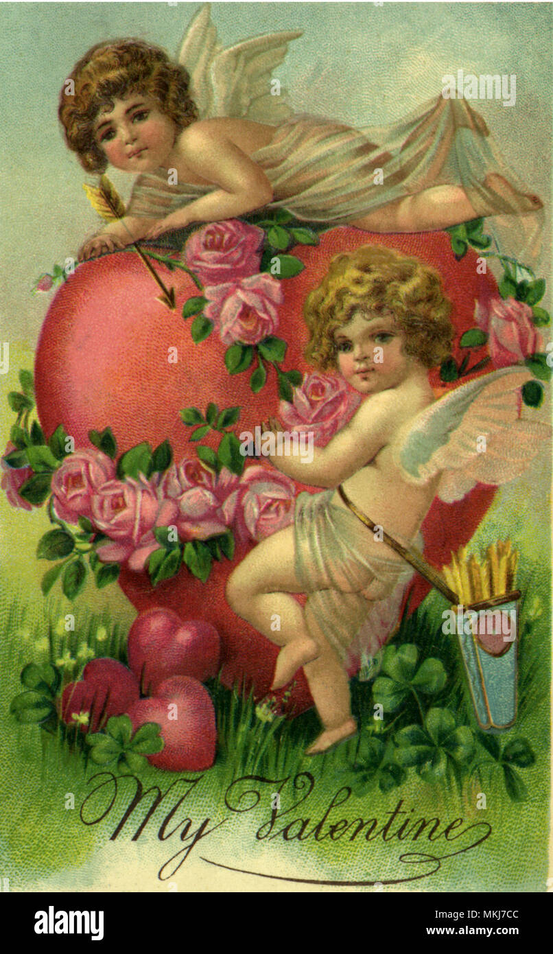 Two cherubs with pink heart Stock Photo - Alamy