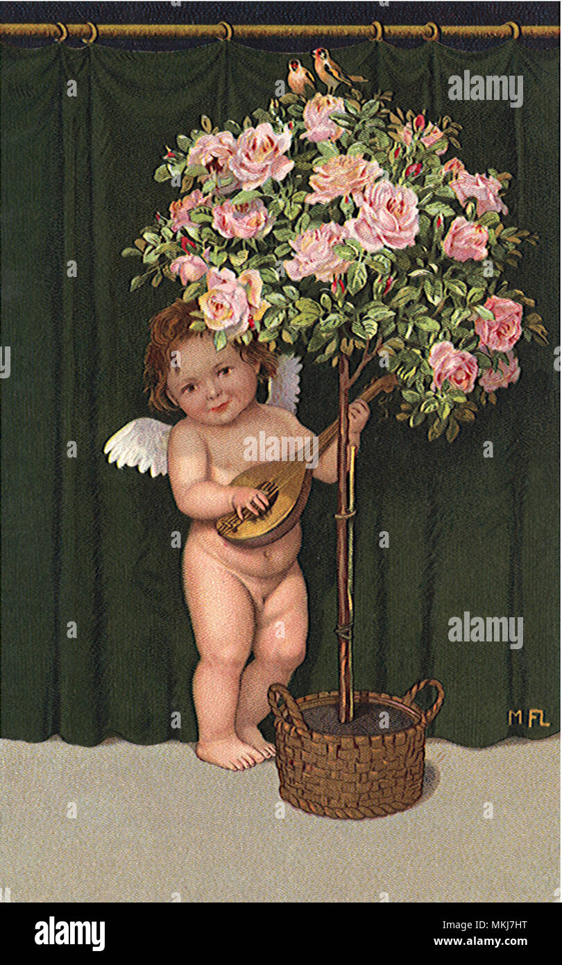 Angel and Rose Tree Stock Photo - Alamy