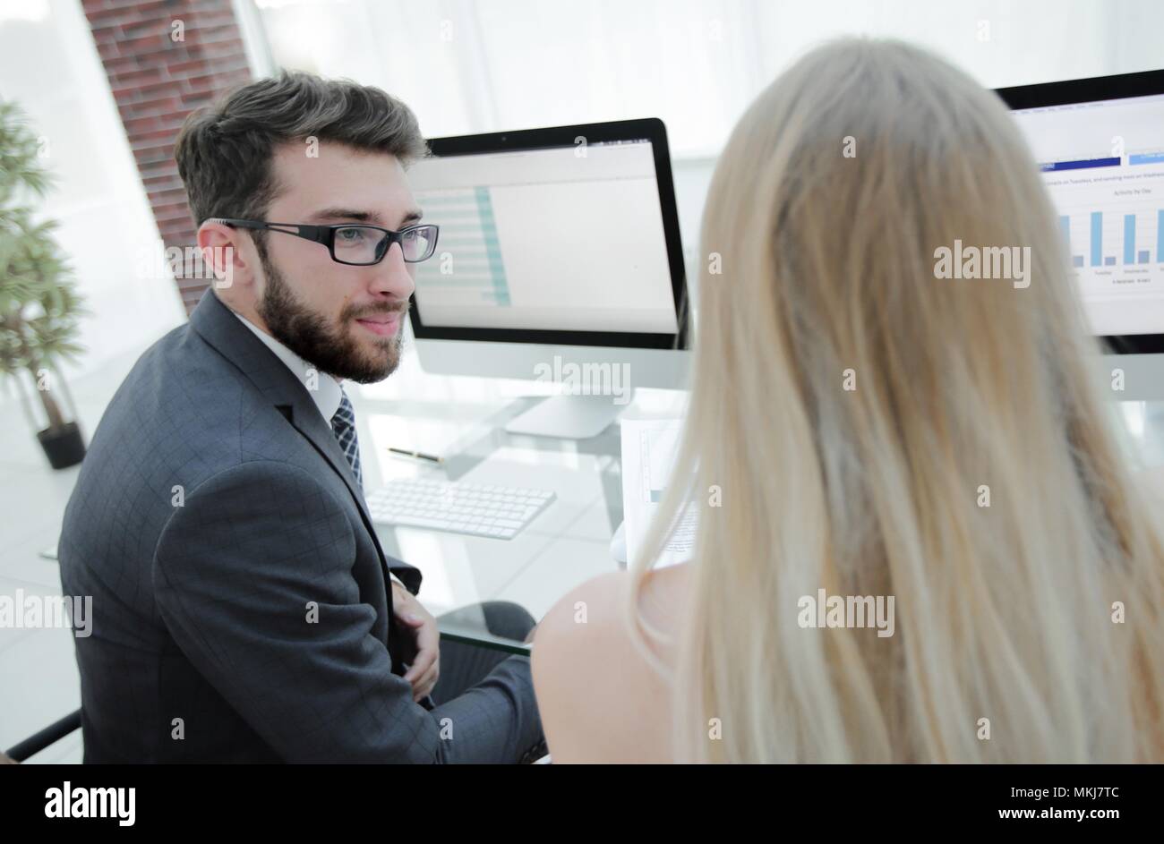close-up of a successful businessman working with financial information ...