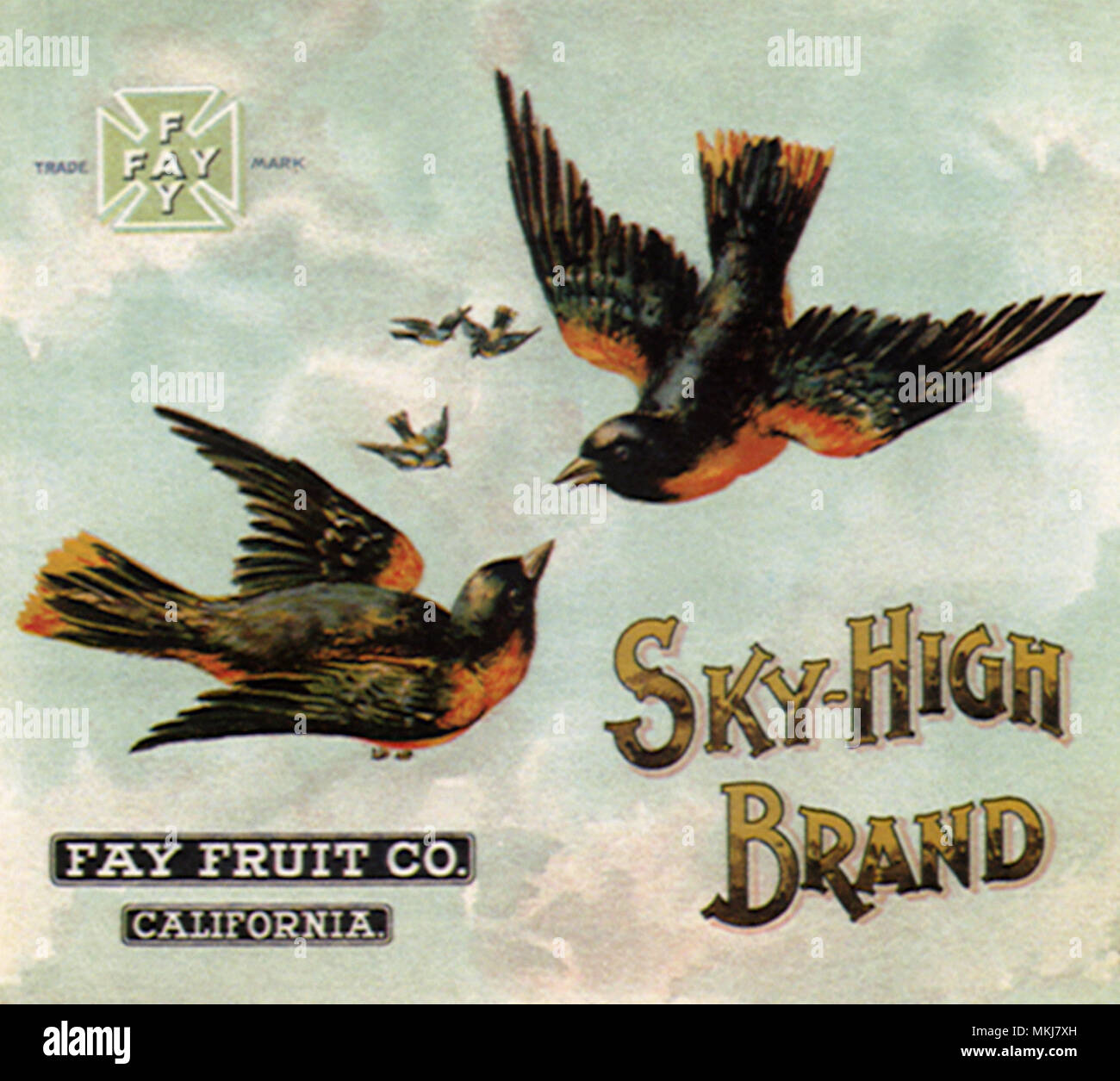 Birds in Sky Label Stock Photo - Alamy