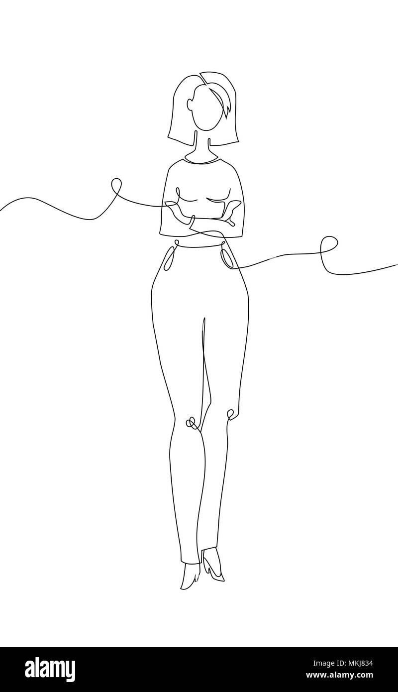 Businesswoman - one line design style illustration Stock Vector Image ...