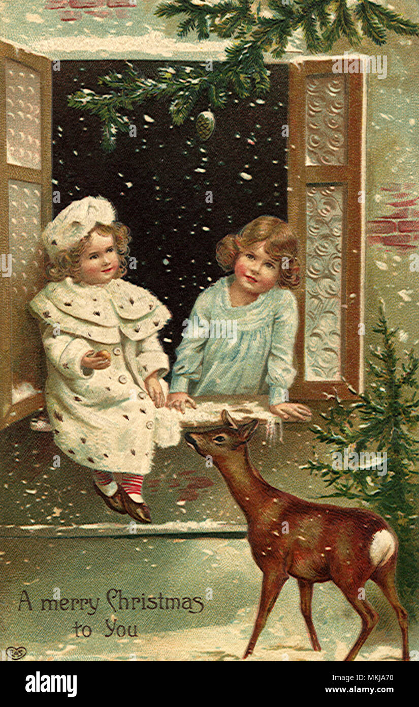 Children and Deer Stock Photo - Alamy