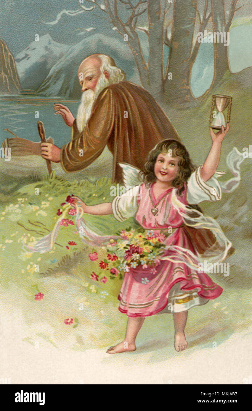 Father Time and Cherub Stock Photo - Alamy