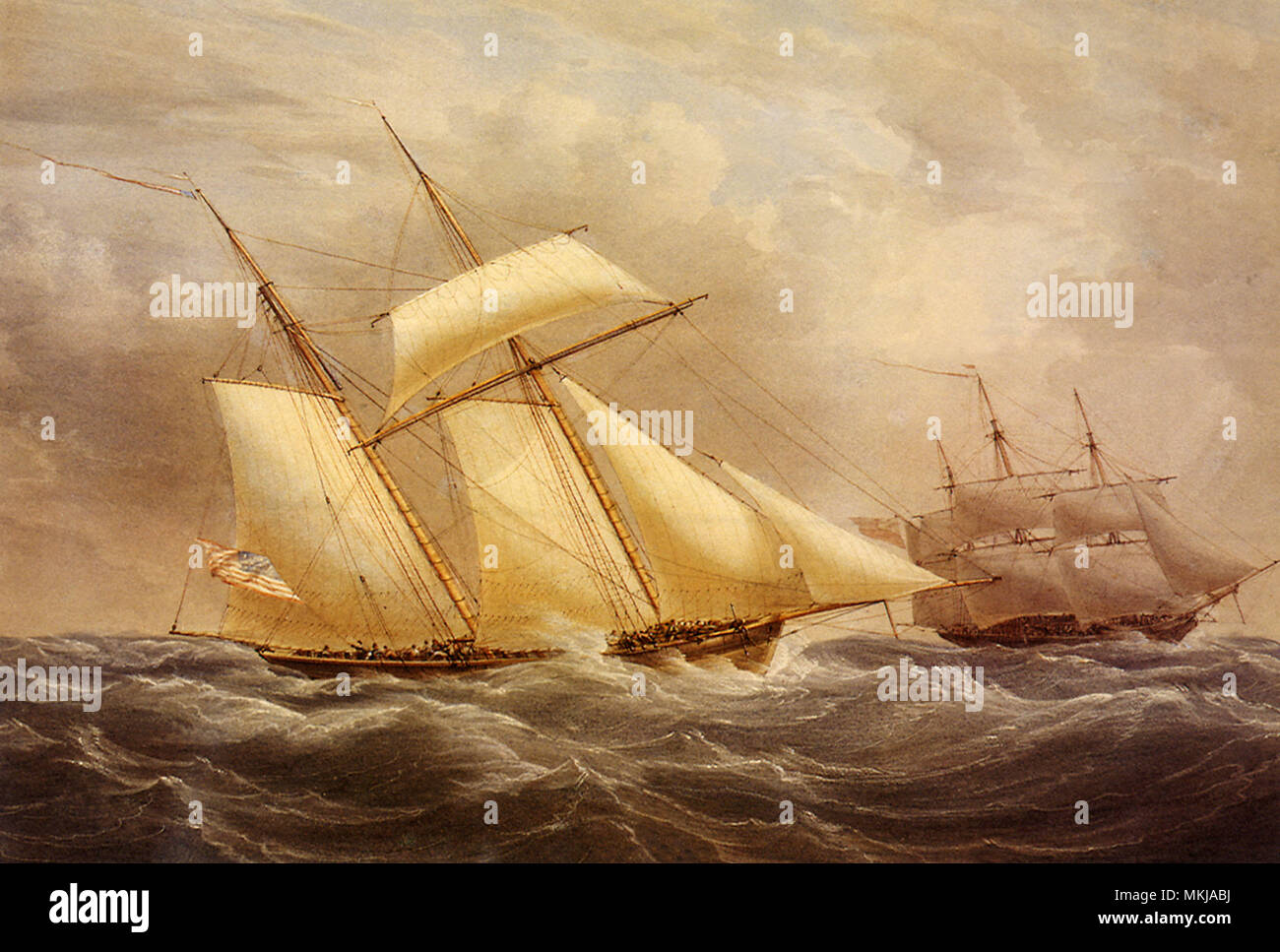An American Topsail Schooner with a British Squarerigger Stock Photo ...