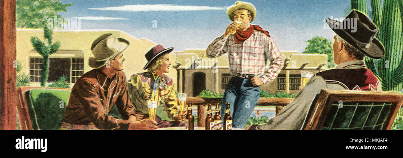 Cowboy Having Beer Stock Photo - Alamy
