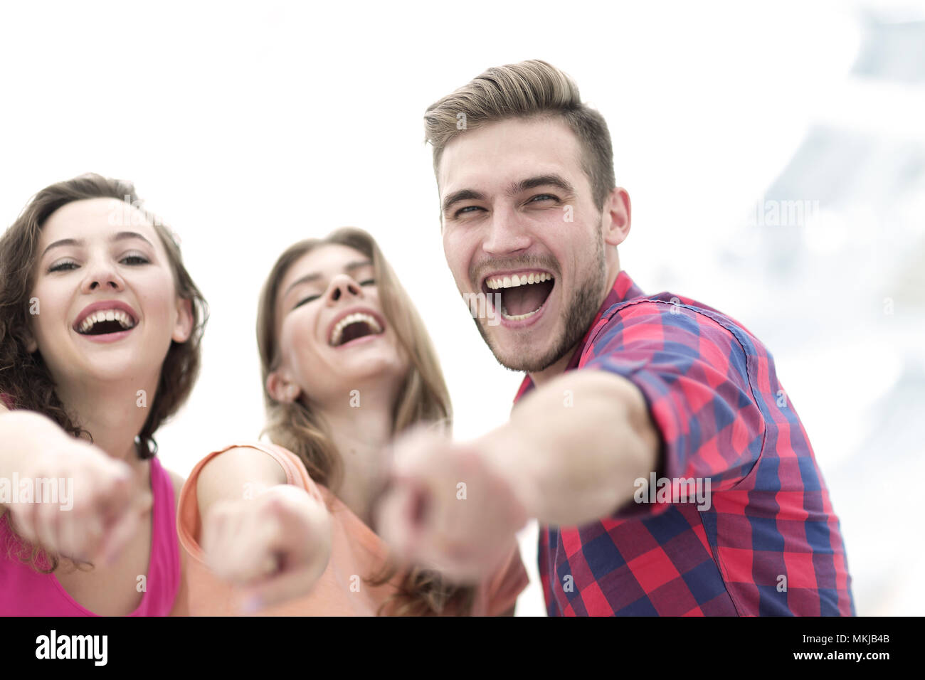 closeup of three young people showing hands forward Stock Photo - Alamy