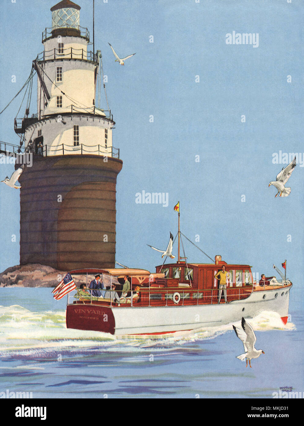 Lighthouse and Boat Stock Photo - Alamy
