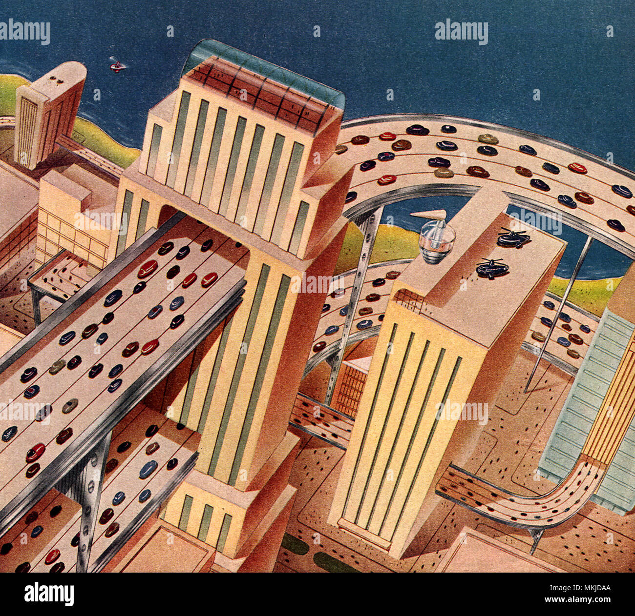 Freeway over Futuristic City Stock Photo - Alamy