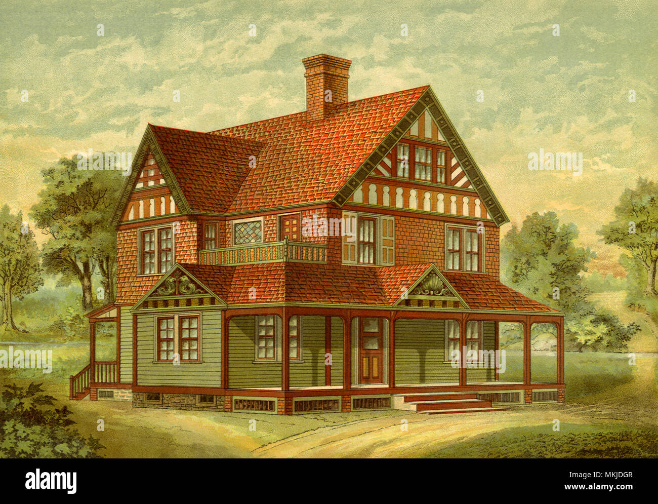 Green and Red House Stock Photo - Alamy