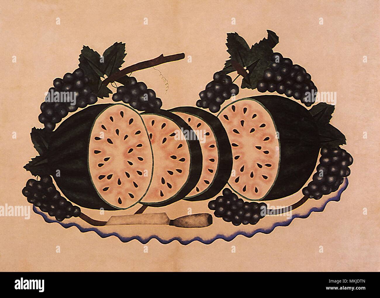 Sliced Melon and Grapes Stock Photo - Alamy