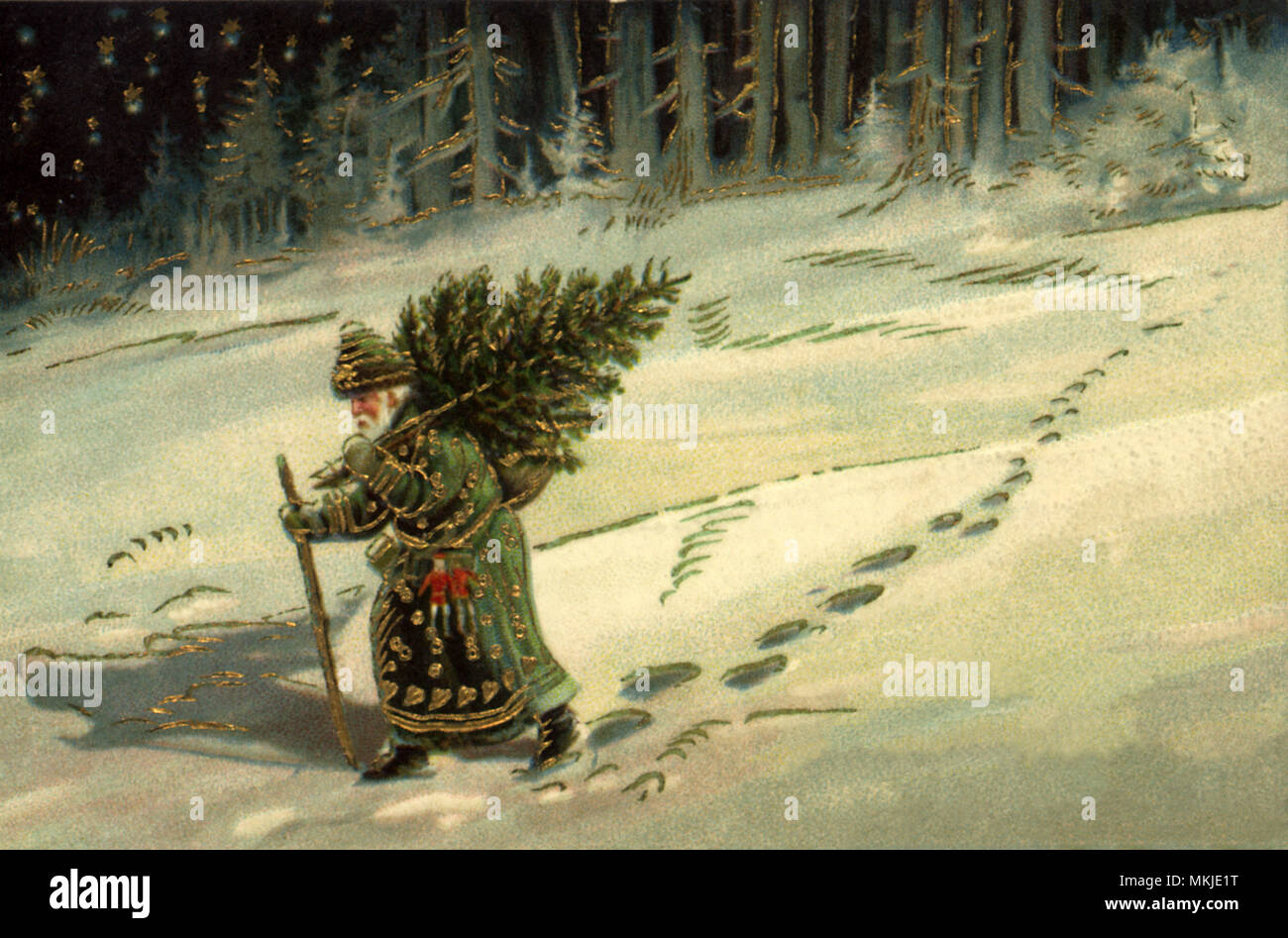 Santa Carrying Tree Stock Photo - Alamy