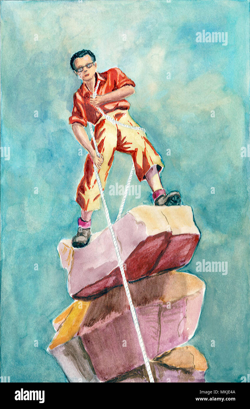 Climber with Rope on Rocks Stock Photo - Alamy