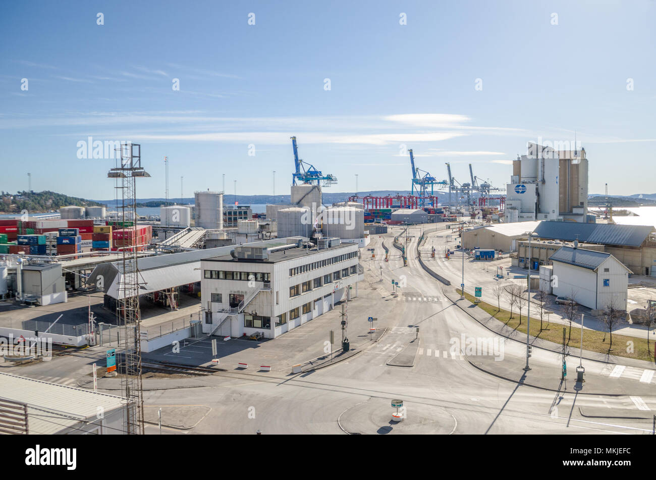 Entrance to Sjursoya container terminal harbour in Oslo, Norway Stock ...