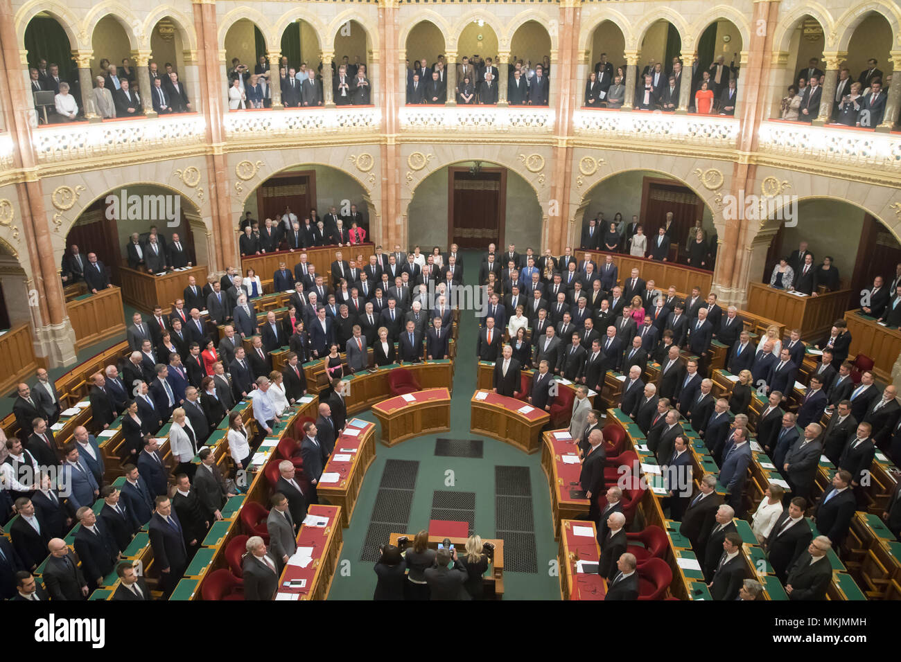 Budapest, Hungary. 8th May, 2018. Members of the parliament take the ...